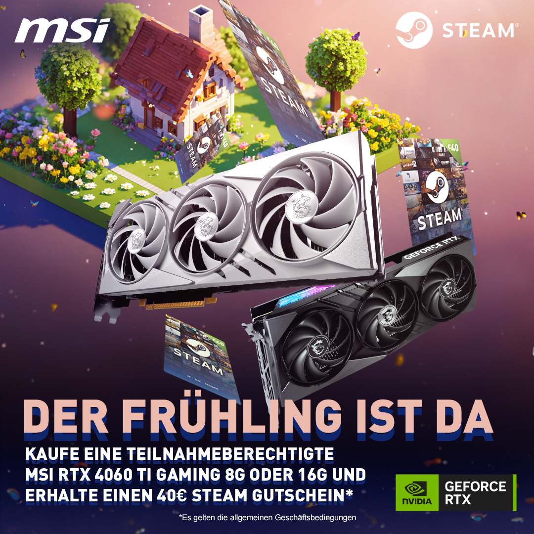 MSI GeForce RTX 4060 Ti Gaming-Grafikkarten jetzt mit 40 Euro Steam ...
