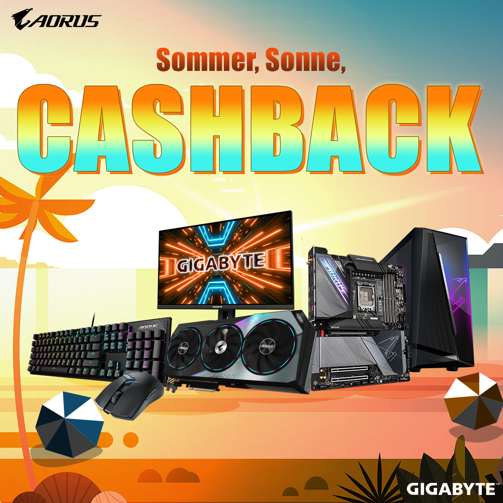 Sommer, Sonne, Cashback: Ausgewählte Gigabyte- / Aorus-Produkte mit Cashback oder Steam-Guthaben ...