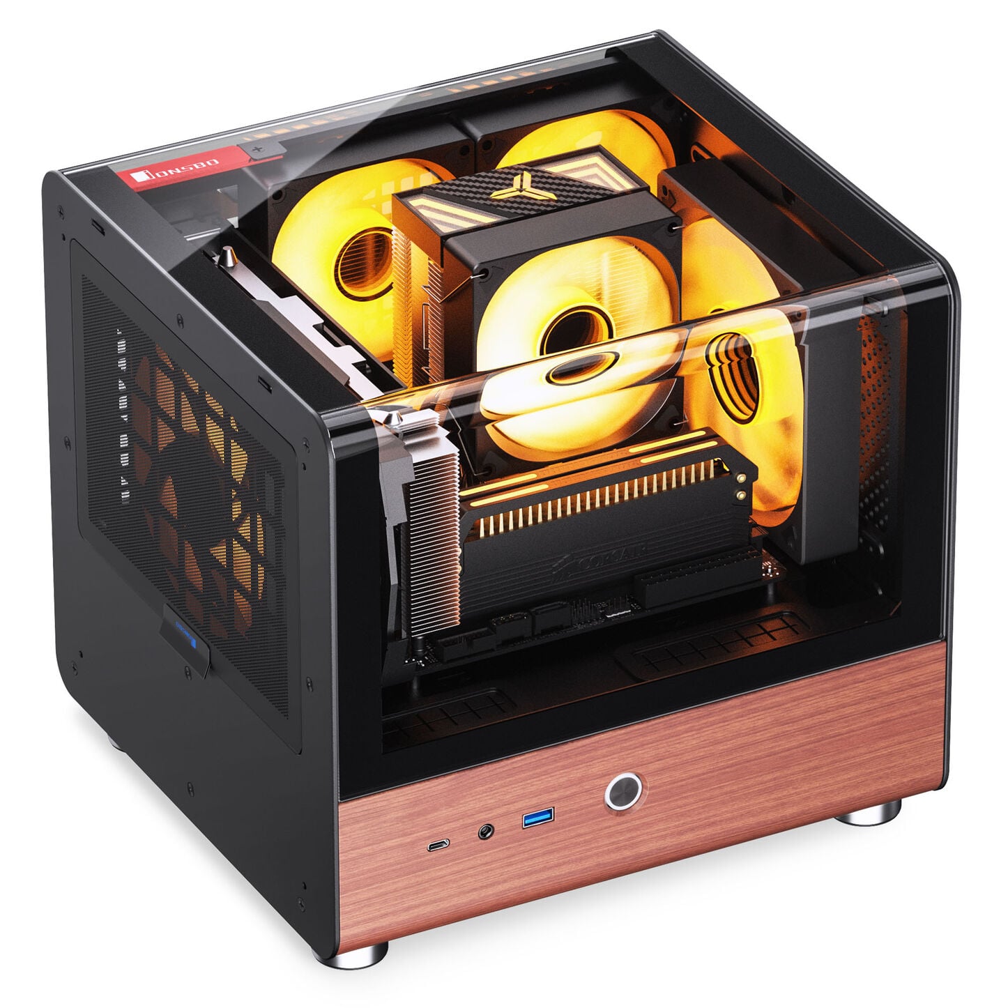 Jonsbo TK-0 PC Gehäuse, Mini-Tower, Mini-ITX, Tempered Glass, Holz ...