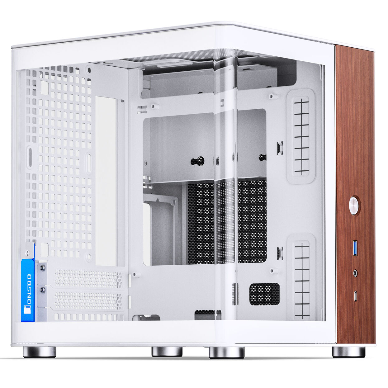 Jonsbo TK-0 PC Case, Mini-Tower, Mini-ITX, Tempered Glass, Wood – White