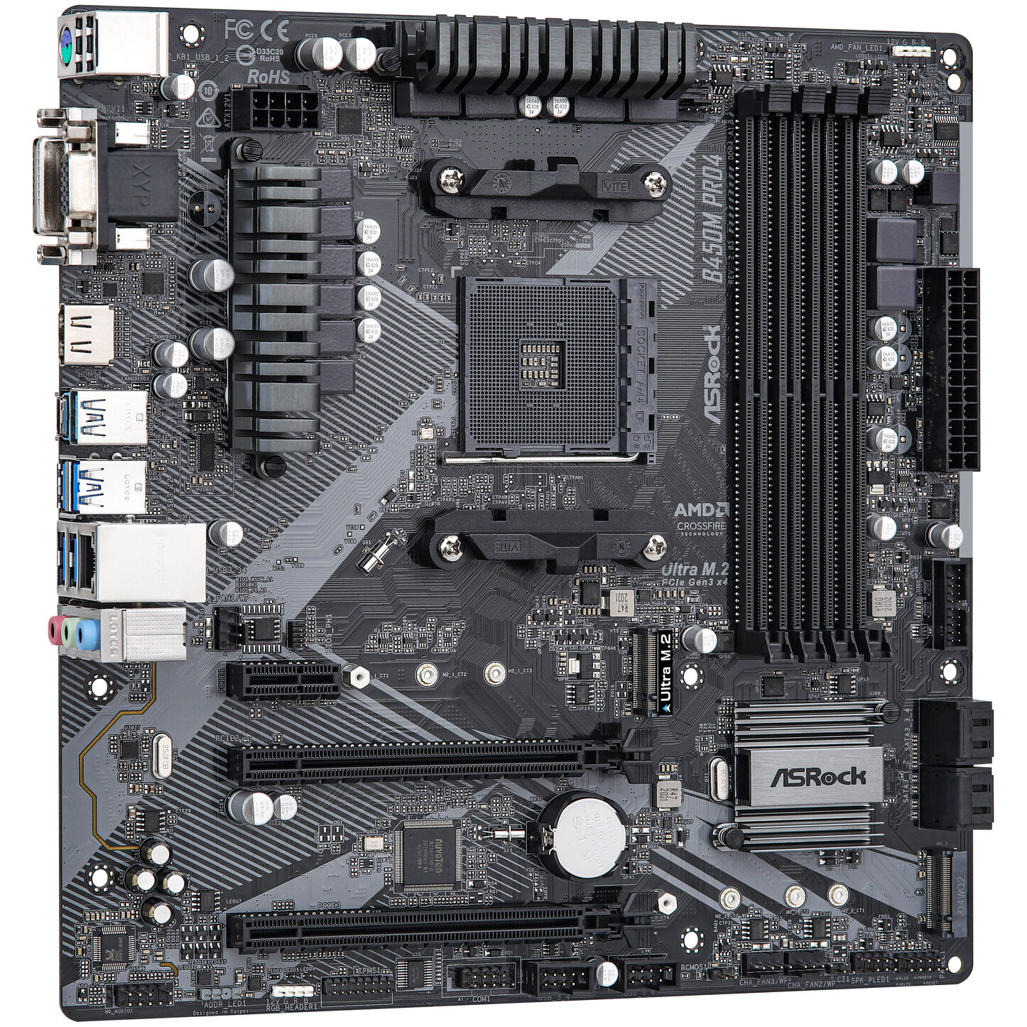ASRock B450M PRO4 R2.0 Mainboard -B450-Chipsatz, Sockel AM4, DDR4