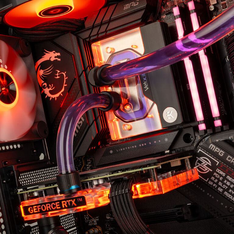 Gaming PC Red Nebula, AMD Ryzen 7 7800X3D, 4070 Ti, Custom WaKü