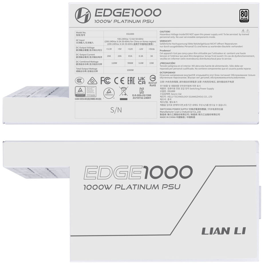 Lian Li EDGE EG1000 80 PLUS Platinum Power Supply, PCIe 5.1, ATX 3.1 ...