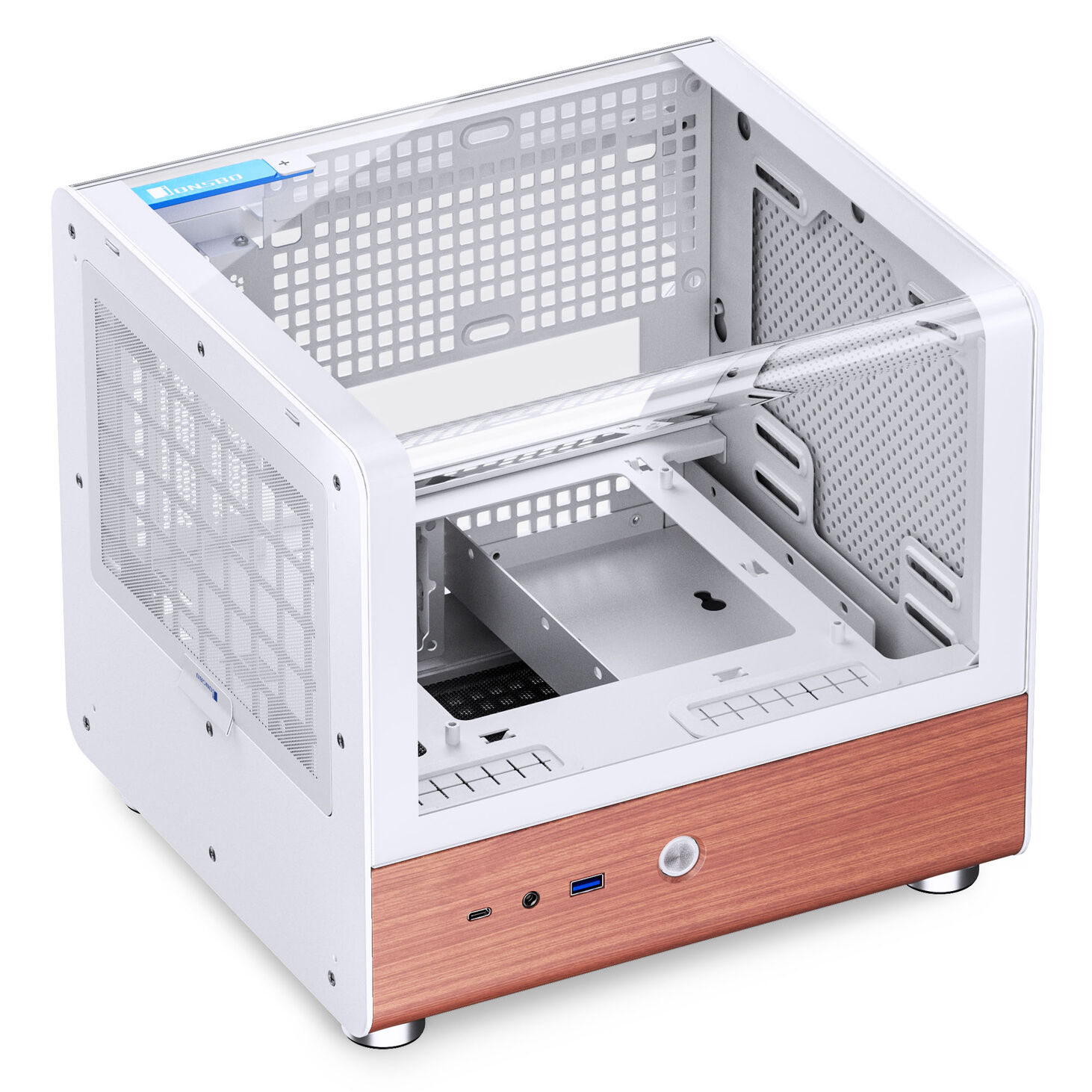 Jonsbo TK-0 PC Gehäuse, Mini-Tower, Mini-ITX, Tempered Glass, Holz - weiß