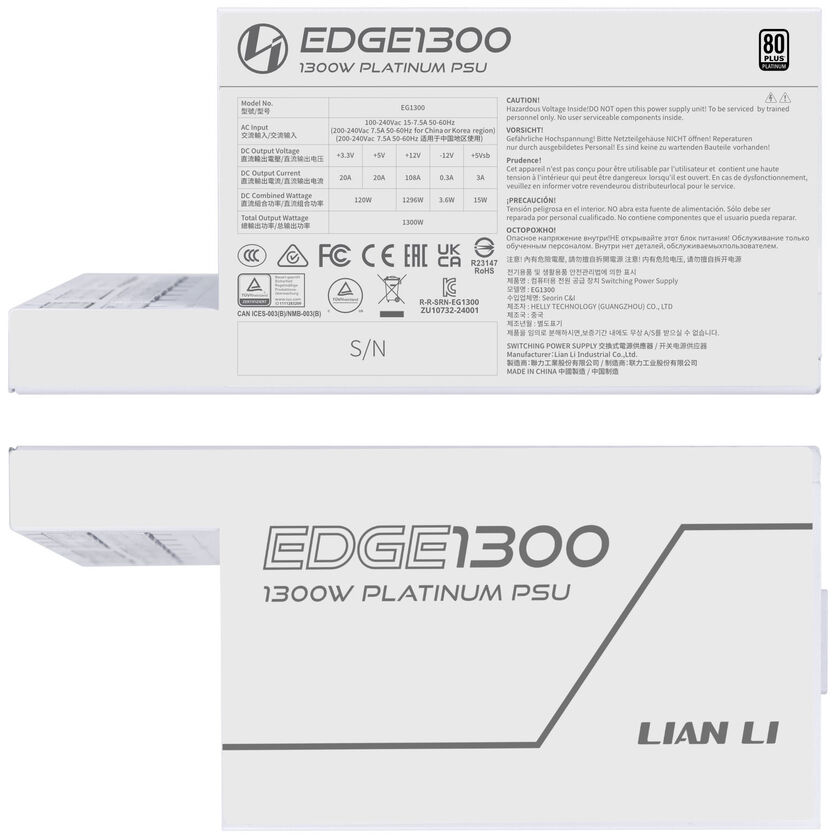 Lian Li EDGE EG1300 80 PLUS Platinum Power Supply, PCIe 5.1, ATX 3.1 ...
