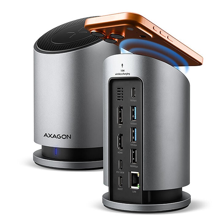 AXAGON HMC-WL9 USB-C Hub, 9-in-1 Docking Station, 3x 10Gbps USB - grey