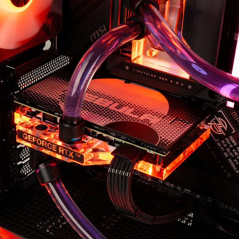 Gaming PC Red Nebula, AMD Ryzen 7 7800X3D, 4070 Ti, Custom WaKü