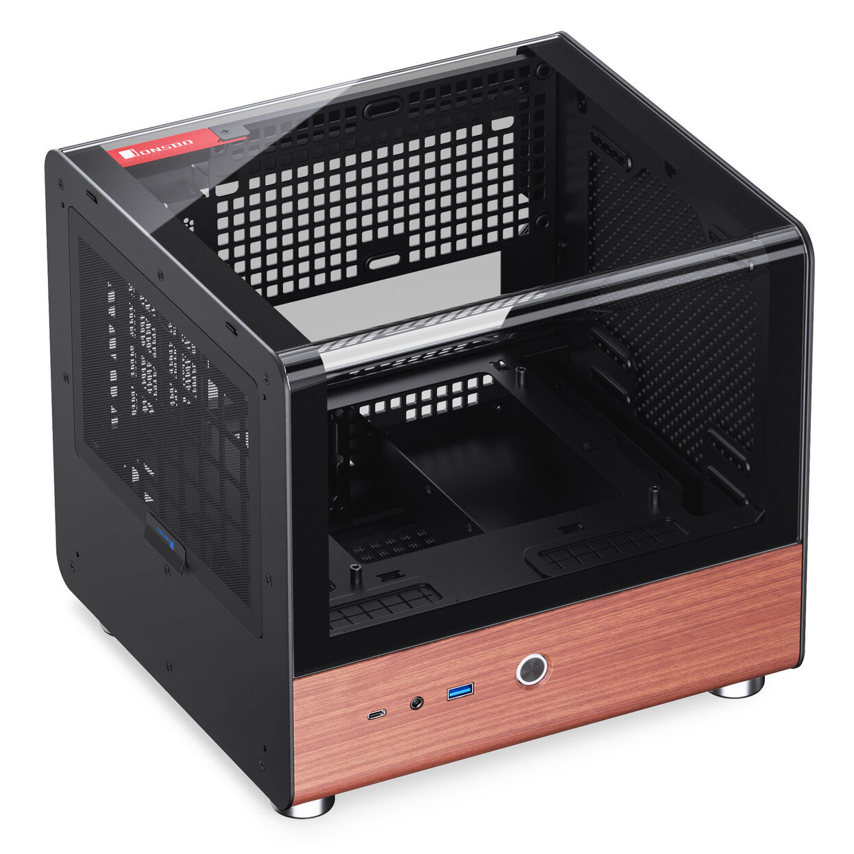 Jonsbo TK-0 PC Gehäuse, Mini-Tower, Mini-ITX, Tempered Glass, Holz - schwarz