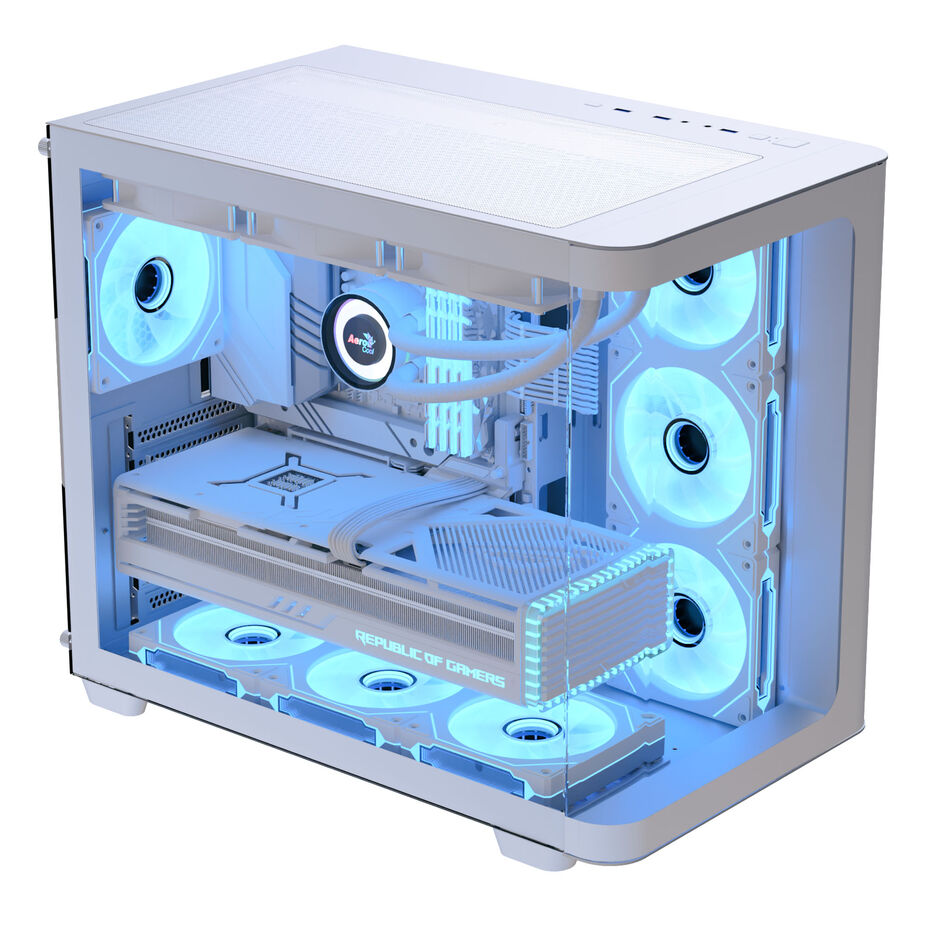 Aerocool P500C PC Case, Mid Tower, ATX, Tempered Glass - white
