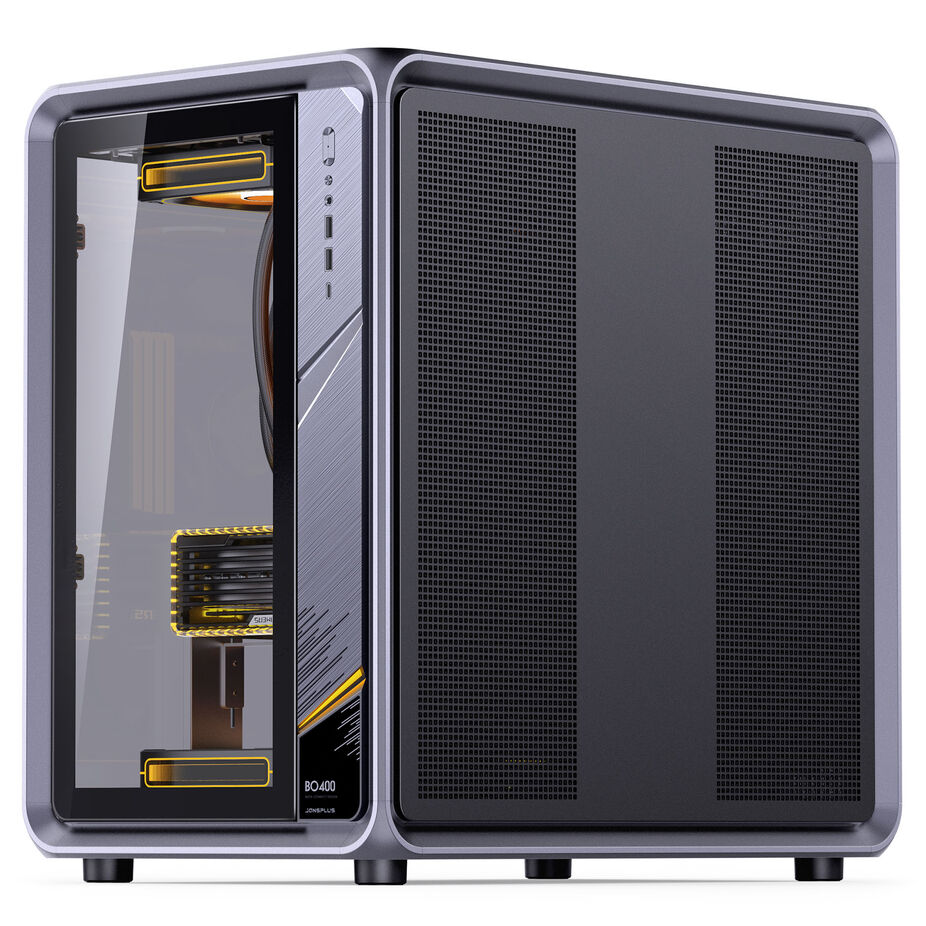 Jonsplus BO400 PC Case, Mid Tower, ATX, Tempered Glass – gunmetal grey
