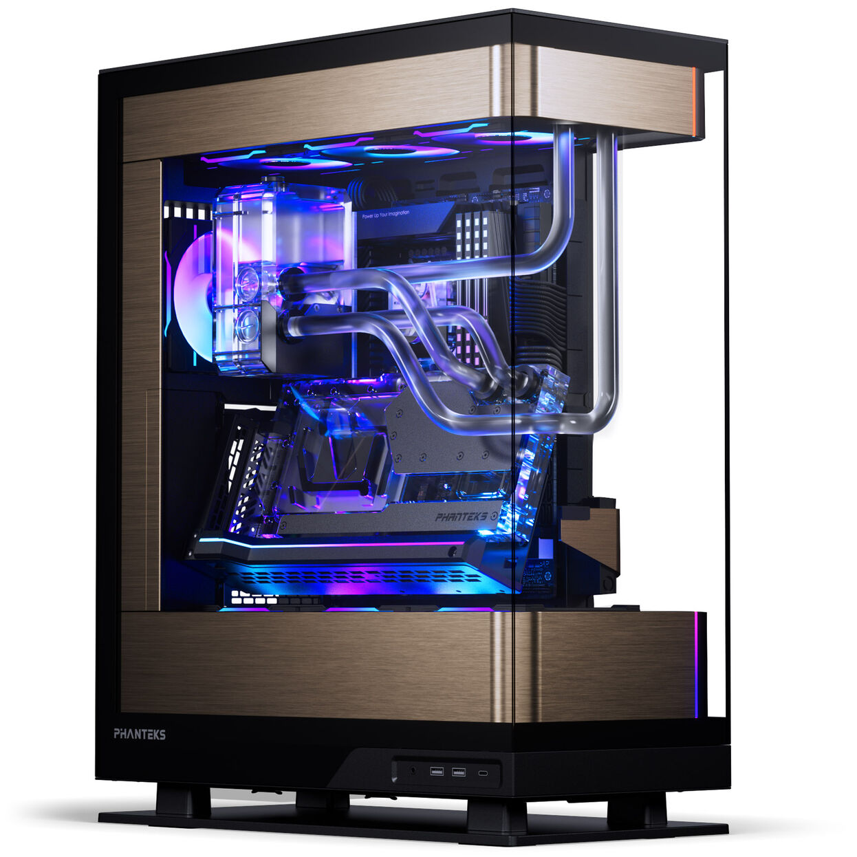 PHANTEKS Evolv X2 PC Case, Midi-Tower, E-ATX, Tempered Glass, DRGB – Black / Gold