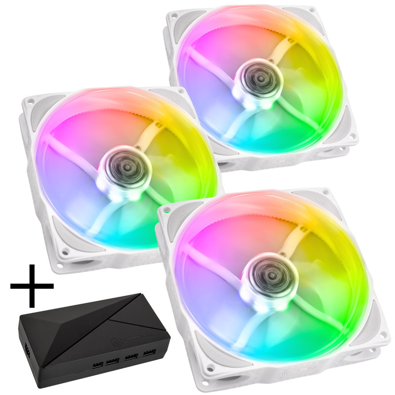 Noiseblocker NB-eLoop X B12-P ARGB, PWM - 120mm, white + ARGB 8x Port Hub - 3 piece set