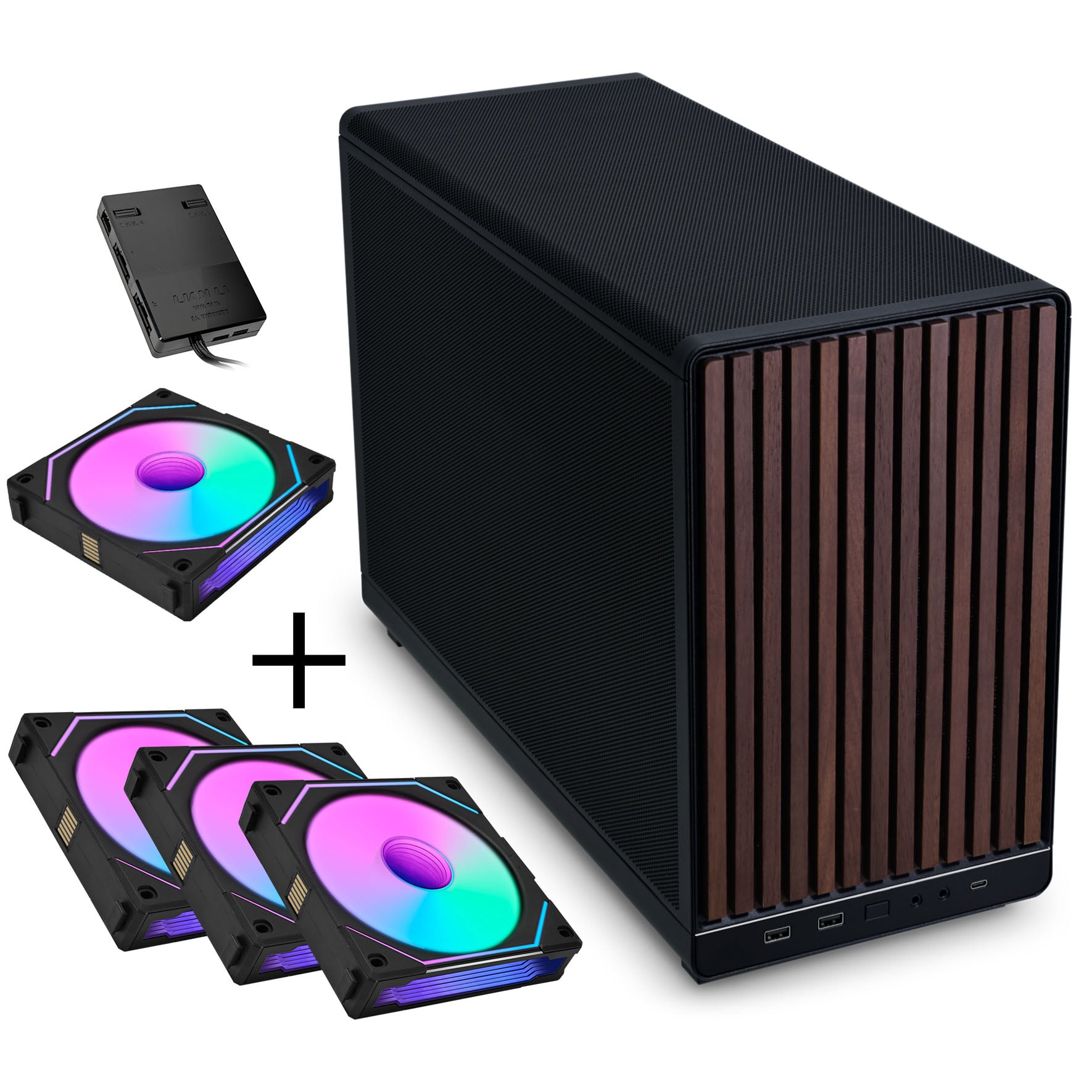 Lian Li DAN Cases A3-mATX - Walnut, black + 3x UNI FAN SL-INF 120 ARGB ...
