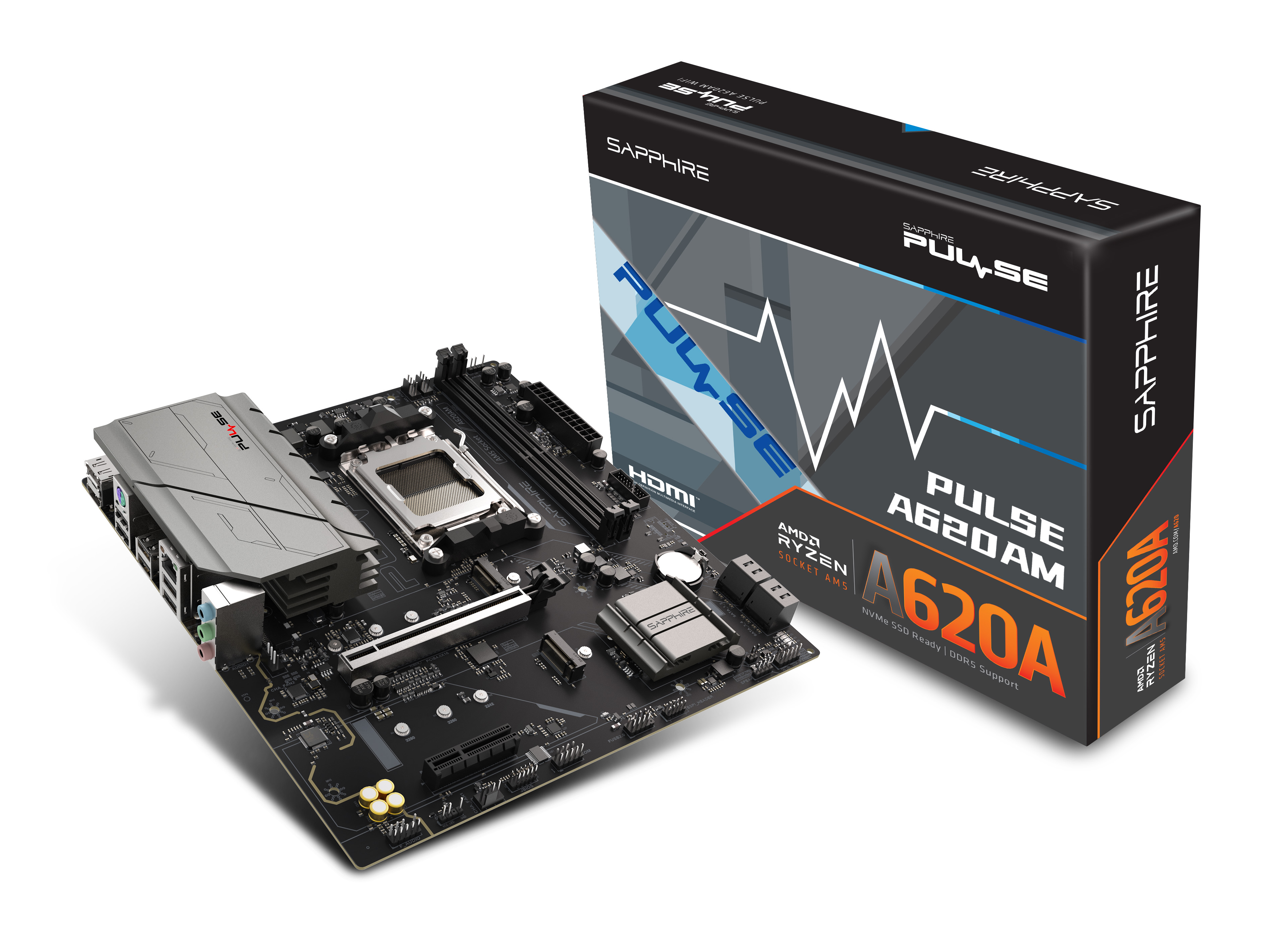 Sapphire Pulse A620AM Motherboard, Socket AM5, AMD A620, mATX, DDR5