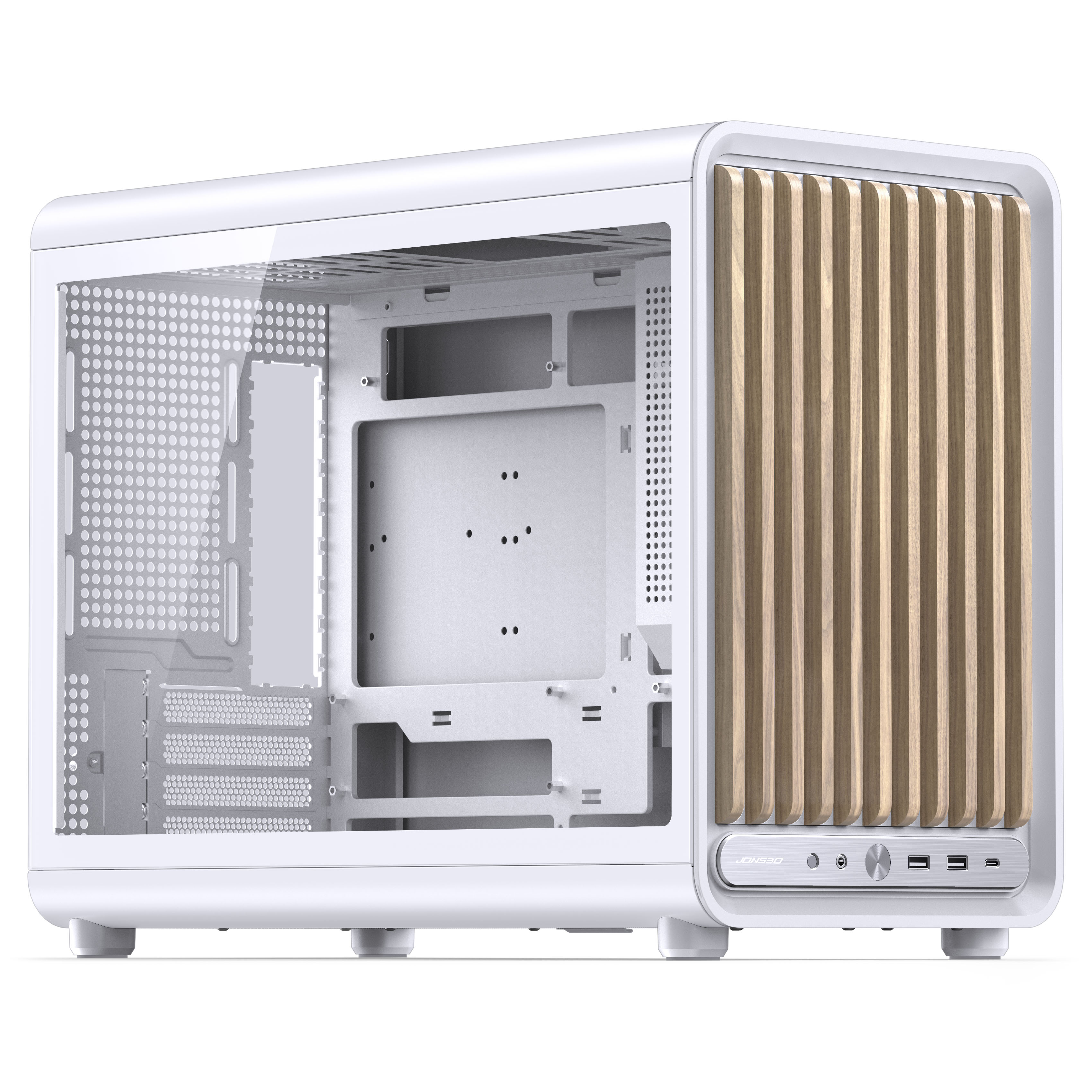 Jonsbo D33 Wood PC-Gehäuse, Mini-Gehäuse, mATX, Tempered Glass - weiß, Holz