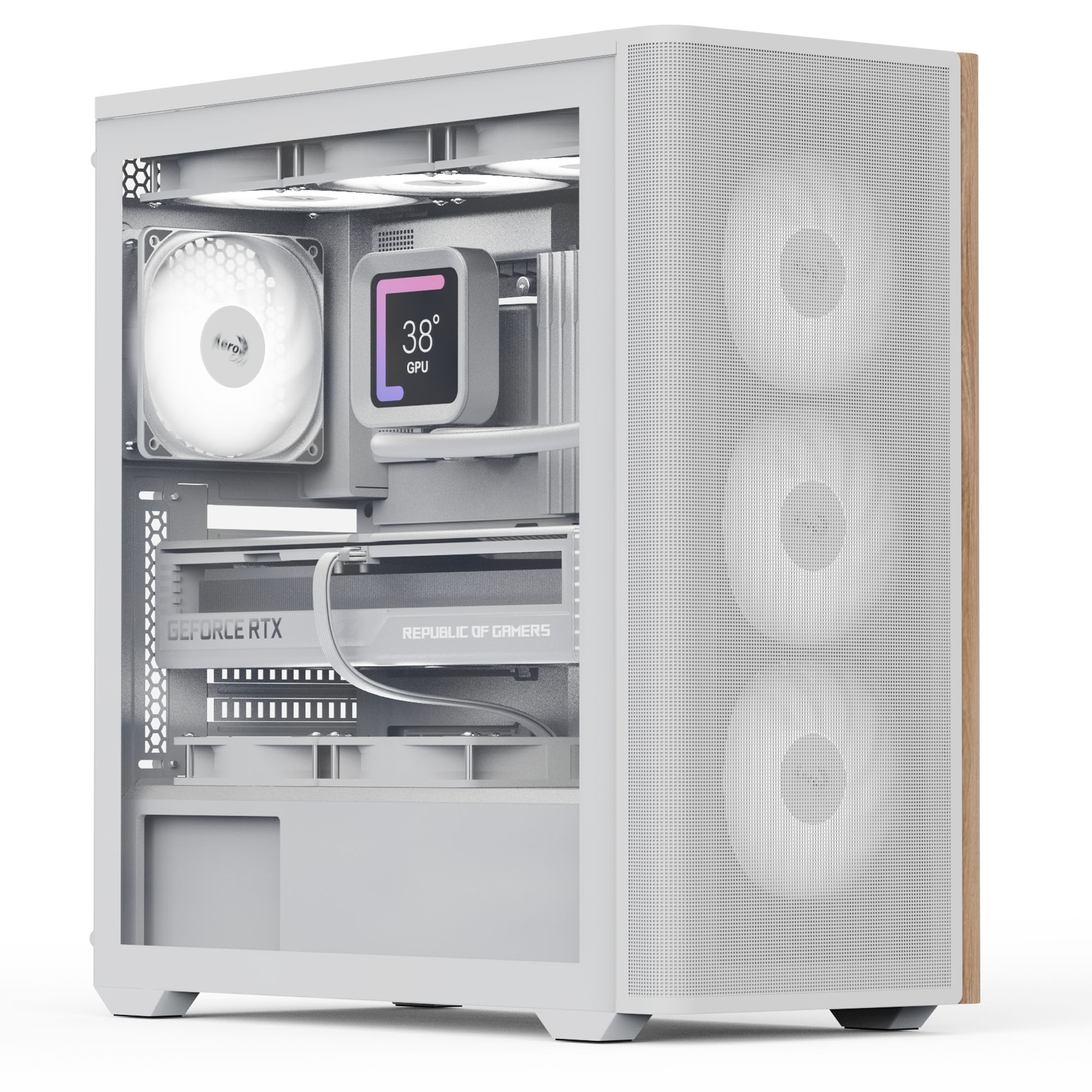 Aerocool D501A PC case, Mid Tower, ATX, Tempered Glass - white