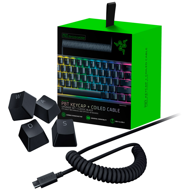 Razer PBT Keycap + Coiled Cable Upgrade Set, US/UK - black